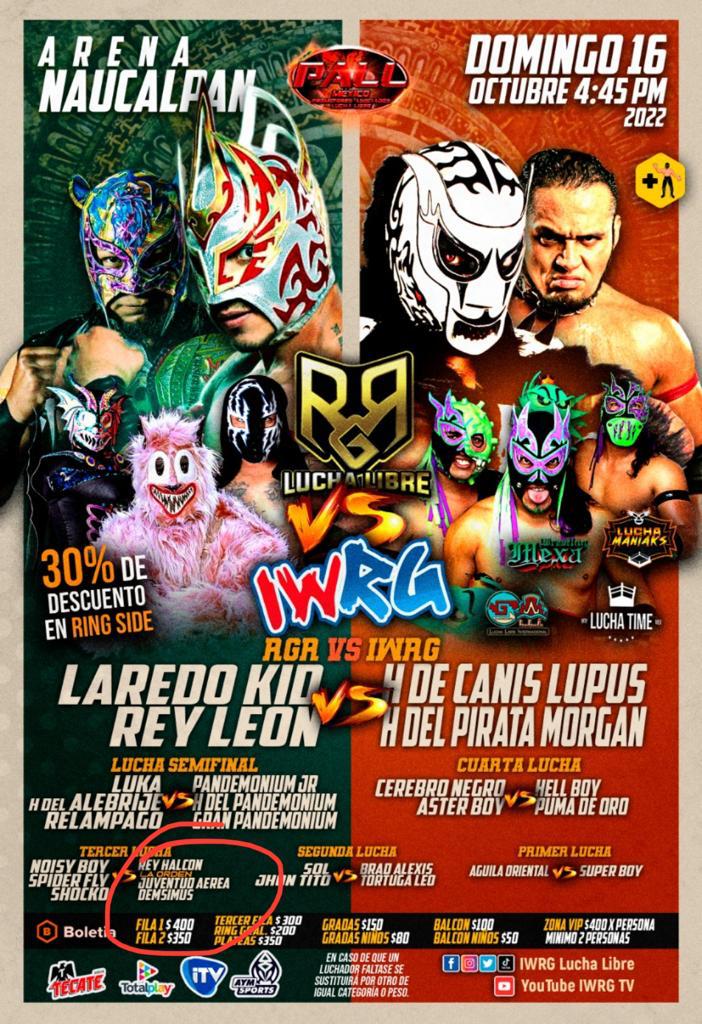 Compra boletos para Lucha Libre IWRG RGR 🆚 IWRG - Boletia