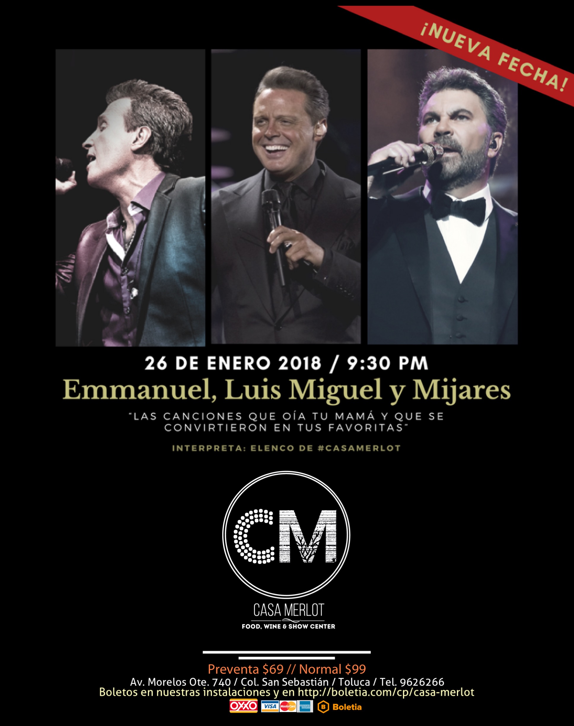Compra boletos para Emmanuel, Luis Miguel y Mijares - Boletia