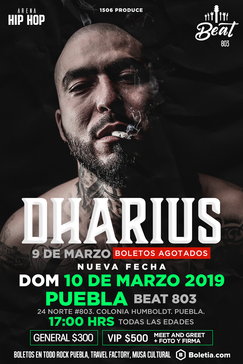 Compra boletos para DHARIUS en Puebla Fecha 2 - Boletia