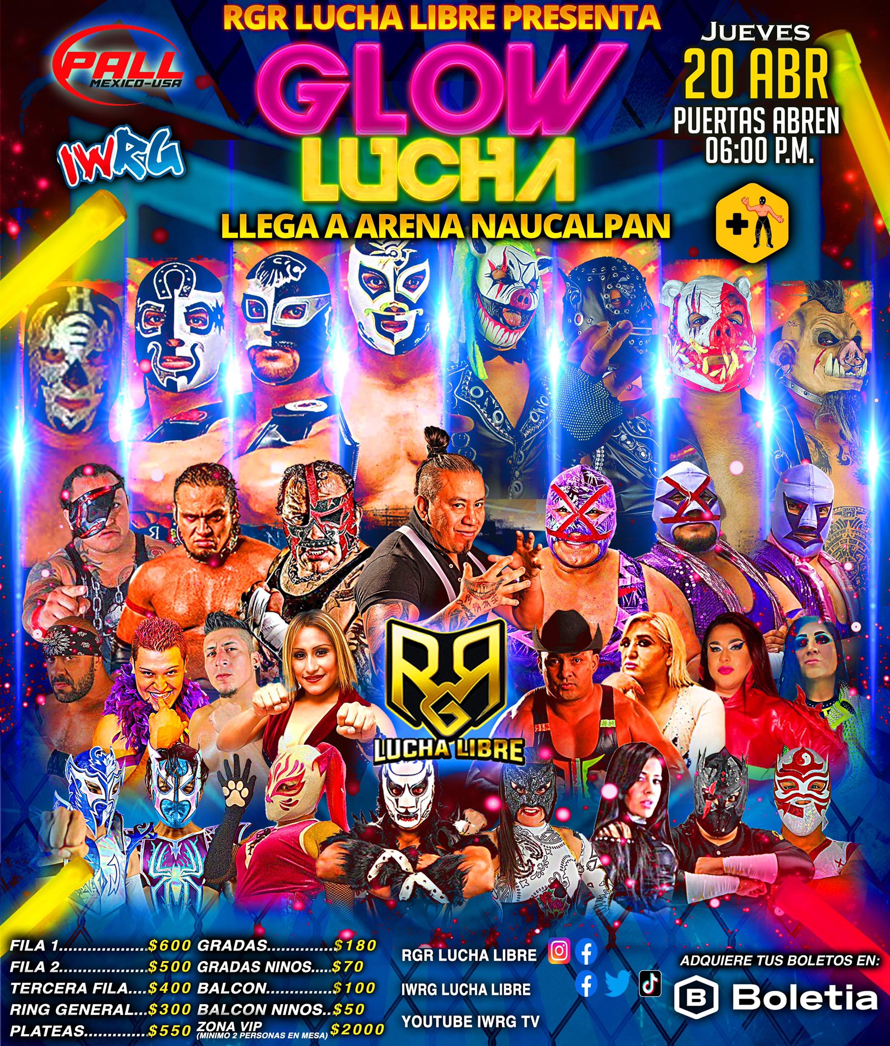 Compra boletos para RGR Presenta: Glow Lucha en Arena Naucalpan - Boletia